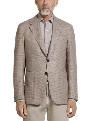 Zegna Silk And Cashmere Houndstooth Jacket - Light Beige/light Taupe