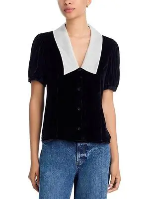 FRAME The Velvet Sailor Blouse - Black