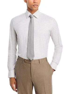 BOSS Performance Stretch Check Slim Fit Dress Shirt - Medium Beige