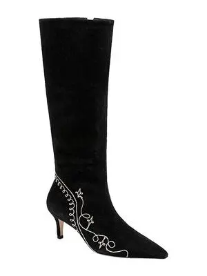 Cinq À Sept Casey Embroidered Suede Tall Boots - Black/brown Suede