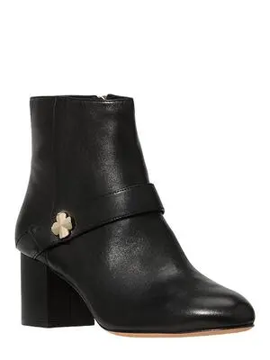 Kate Spade New York Spade Flower Leather Ankle Booties - Black