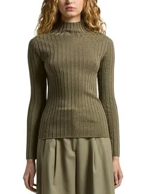 Peserico Mock Neck Rib Knitted Sweater - Clay Green