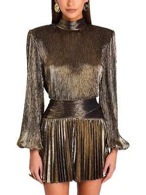 Retrofete Freja Pleated Mini Dress - Antique Gold
