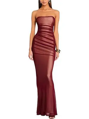 Retrofete Quintessa Strapless Mesh Dress - Port