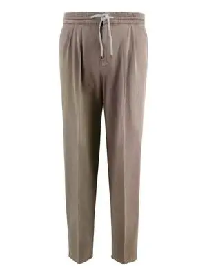Brunello Cucinelli Drawstring-Waist Cotton Trousers Brown