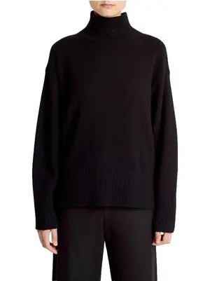 Vince Wool-cashmere Side-slit Turtleneck Sweater - Black