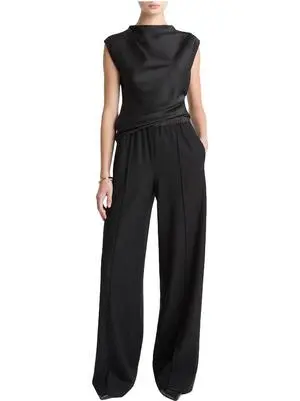 Vince Satin-trim Italian Wool-blend Pull-on Pant - Black