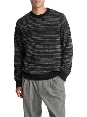 Vince Marled Stripe Merino Wool-blend Sweater - Black