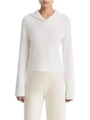 Vince Ribbed Wool-cashmere Sailor-collar Sweater - White