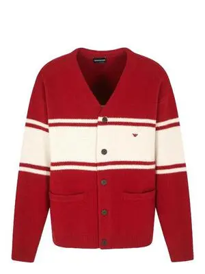 Emporio Armani V-neck Plush-knit Virgin Wool Cardigan - Red
