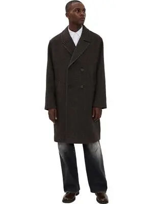 WAX LONDON Magnus Double-breasted Overcoat - Wool Herringbone/brown
