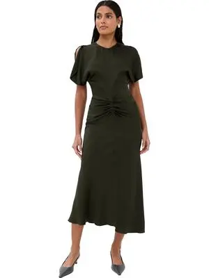 Victoria Beckham Gathered Waist Midi Dress - Dark Olive