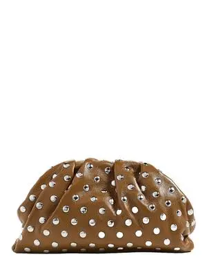 LOEFFLER RANDALL Bailey Studded Lambskin Clutch - Safari/silver