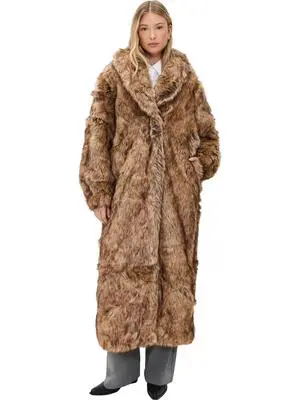THE GARMENT Damiy Faux Fur Long Jacket - Brown