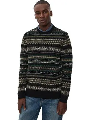 Barbour Fair Isle Crew Neck Wool Sweater - Black Marl