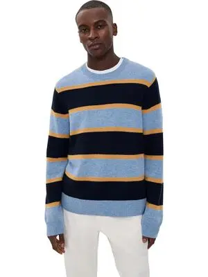 Guest In Residence Stripe Crew Sweater - Heather Blue Combo