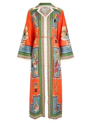 ALEMAIS Rocco Printed Linen Maxi Shirt Dress - Multicoloured
