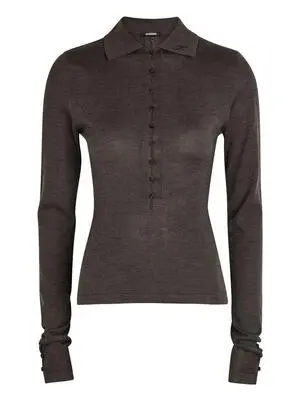 Jacquemus Le Polo Button-embellished Wool-blend Top - Brown Dark