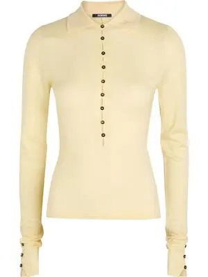 Jacquemus Le Polo Button-embellished Wool-blend Top - Yellow Light