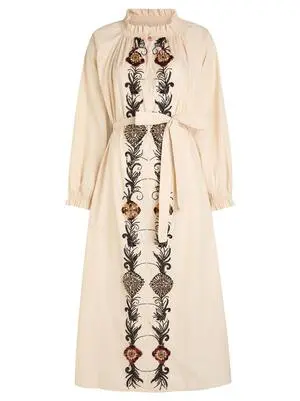 La DoubleJ Embroidered Cerere Cotton-poplin Midi Shirt Dress - Multicoloured