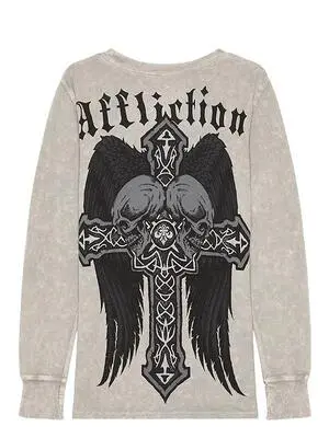 AFFLICTION Seeker Long Sleeve Thermal Tee In Grey - Silver Lava Wash