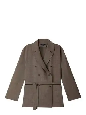 SOEUR Belted Double-Breasted Wool Blazer