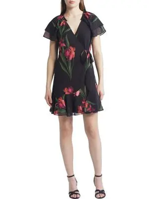 Ted Baker London Fasnia Floral Wrap Minidress - Black