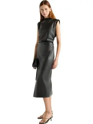 Modern Citizen Channing Vegan Leather Wrap Dress - Black