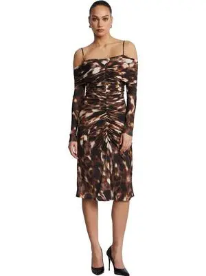 Bcbgmaxazria Printed Stretch Mesh Off-shoulder Midi Dress - Leopard Desert Palm Print