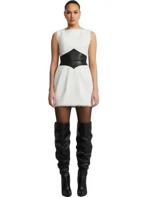 Bcbgmaxazria Leather Tweed Mini Dress - Black/white