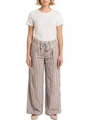NELLE ATELIER The Tommy Petite Linen Slit Pant - Chocolate Stripe