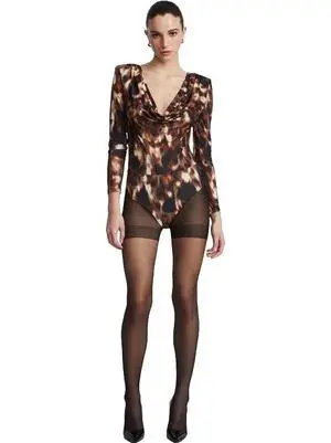 Bcbgmaxazria Printed Bodysuit - Leopard Desert Palm Print