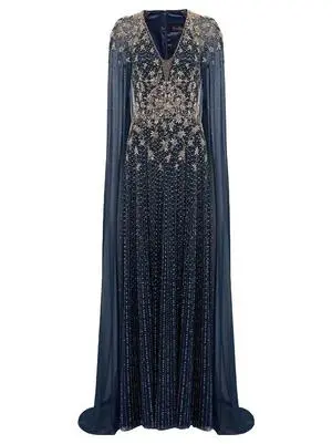 Jenny Packham Moonlight Star-embellished Cape-design Maxi Dress - Blackthorne Blue