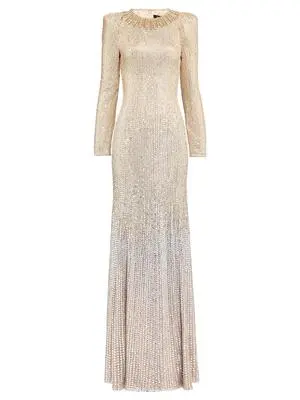 Jenny Packham Sisi Sequin-embellished Puff-sleeve Gown - Cashmere