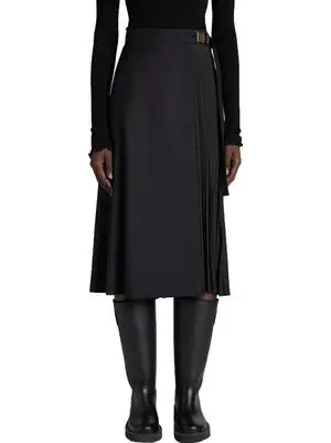 Moncler Pleated Wool Wrap Skirt - Black