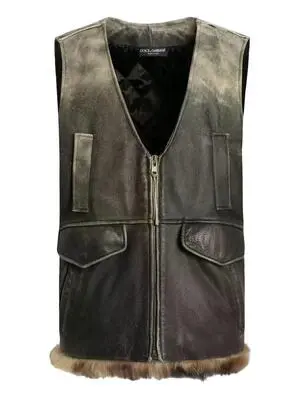 Dolce & Gabbana V-neck Leather Vest - Brown