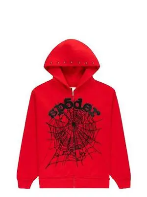 SP5DER Og Web Studded Zip Hoodie - Red