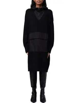 Dkny Knit Dress With Hooded Inlay - Black