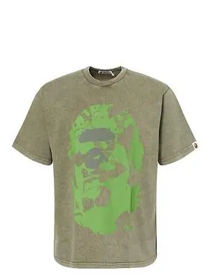 A BATHING APE Ape Head Brand-print Cotton-jersey T-shirt M Olive Drab