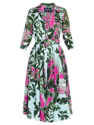 Samantha Sung Aster Belted Zebra-print Cotton Midi Shirtdress - Como Lake Garden