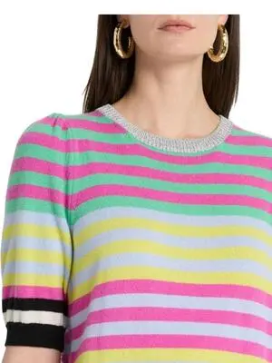 MAISON COMMON Striped Puff-sleeve Wool-cashmere Crewneck Sweater - Black