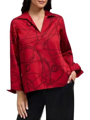 Foxcroft Agnes Printed Popover Shirt - Red/black