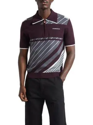 CASABLANCA Diagonal Stripe Merino Wool Quarter Zip Polo