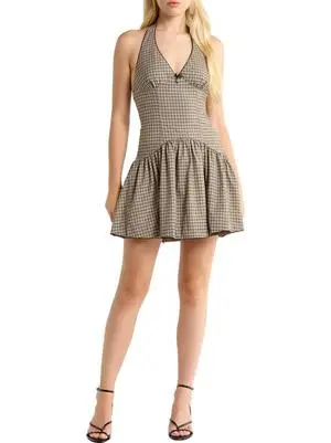 NIA Ollie Sleeveless Halter Mini Dress - Beige/charcoal