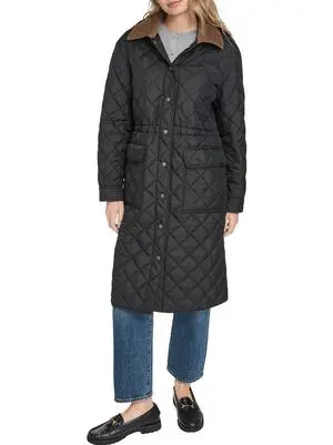 LEVI'S Diamond Quilted Hooded Long Coat - Black
