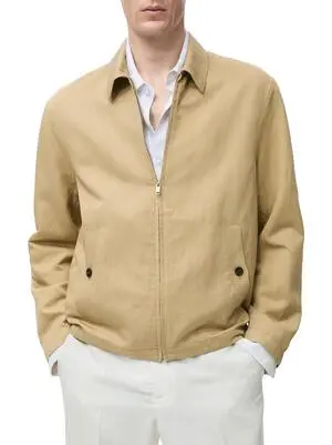 Mango Linen Blend Zip-up Jacket - Beige