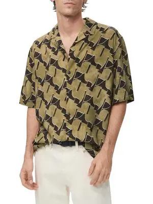 Mango Abstract Print Camp Shirt - Ochre