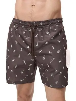 Mango Sailboat Print Swim Trunks - Brown