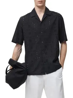 Mango Cotton Broderie Anglaise Button-up Shirt - Black