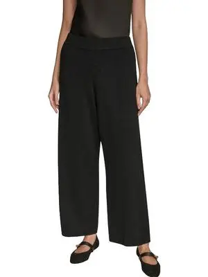 Donna Karan New York Pull-on Wide Leg Sweater Pants - Black